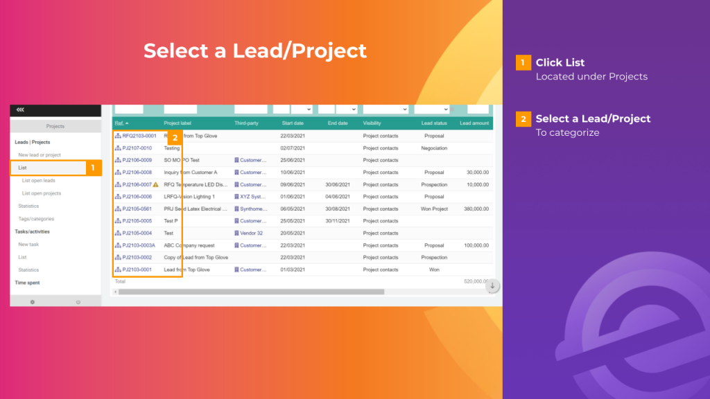 How to Categorize a Lead/Project – MYERP Knowledge Base