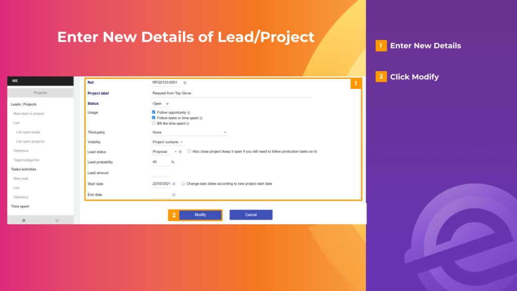 How to Edit a Lead/Project – MYERP Knowledge Base